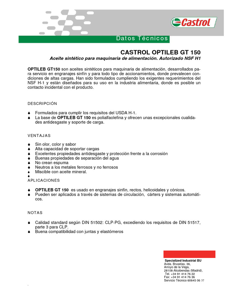 Optileb GT 150 | PDF | Engranaje | Química