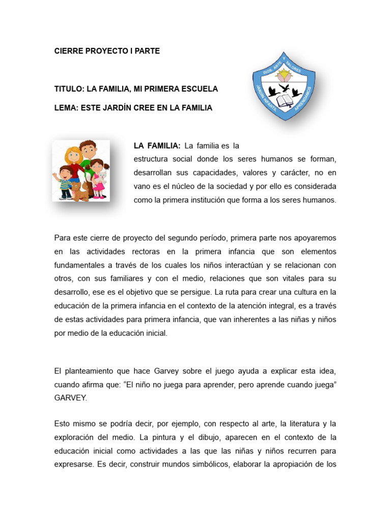 Cierre del Proyecto: La Familia Escolar | PDF | Familia | Educación de ...