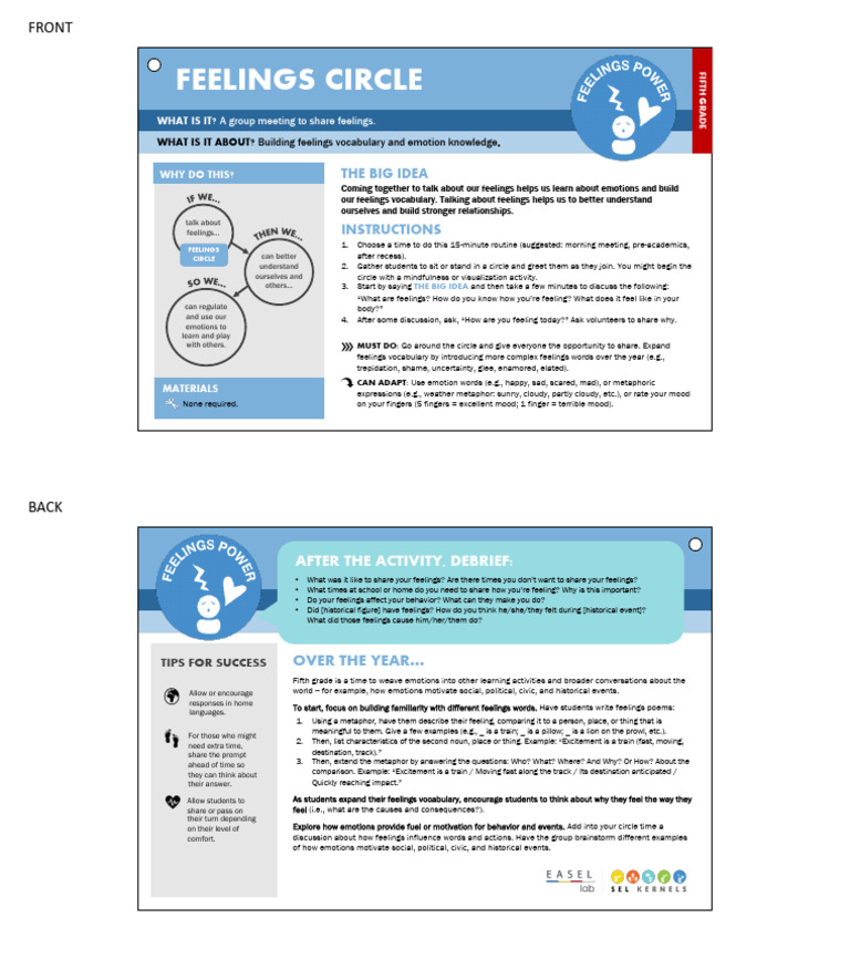 Feelings Circle Fifth Grade | PDF | Feeling | Emotions
