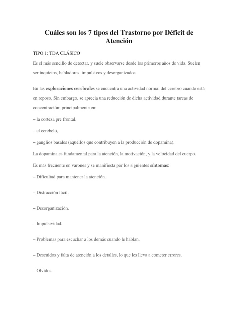 7 tipos del Trastorno por Déficit de Atención | PDF | Desorden hiperactivo y deficit de atencion ...
