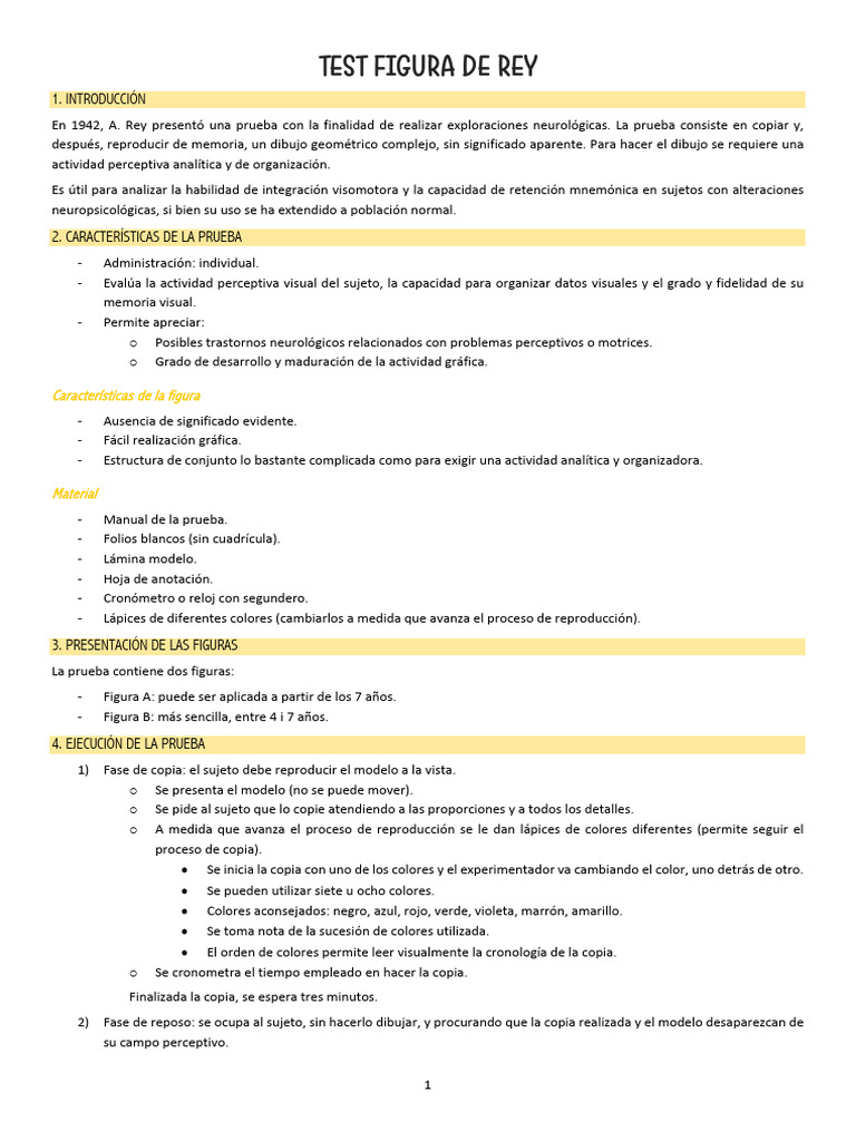 Test de la Figura de Rey: Evaluación Neurológica | PDF | Memoria | Color
