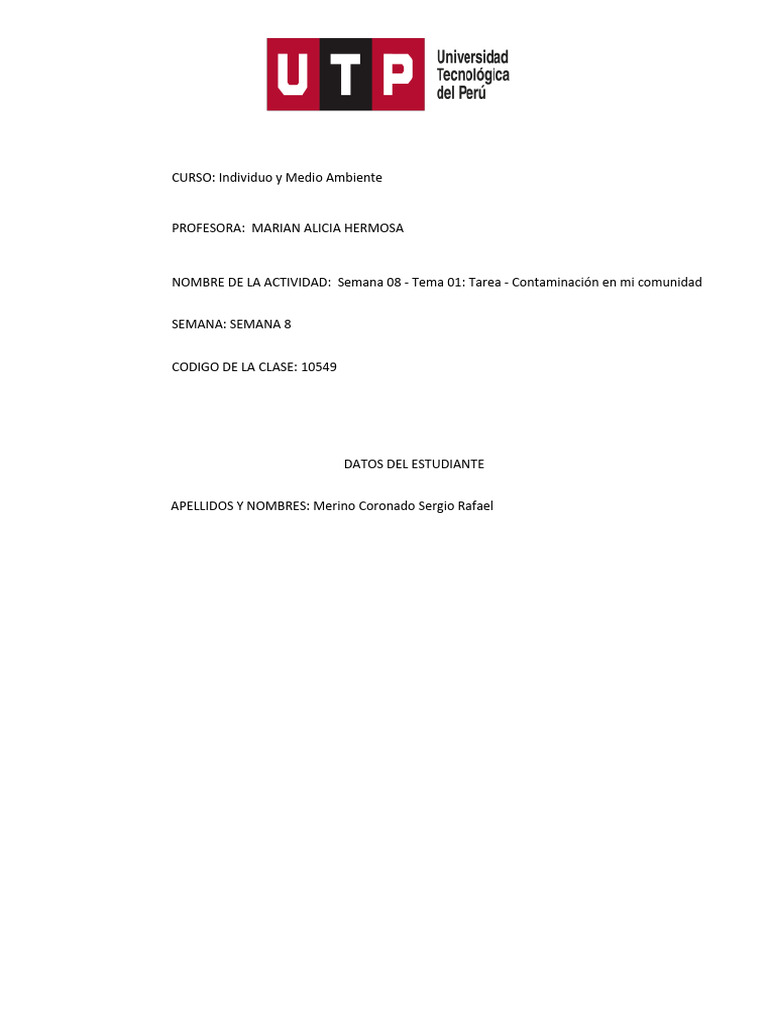 Tarea S08 | PDF | Contaminación | Agua