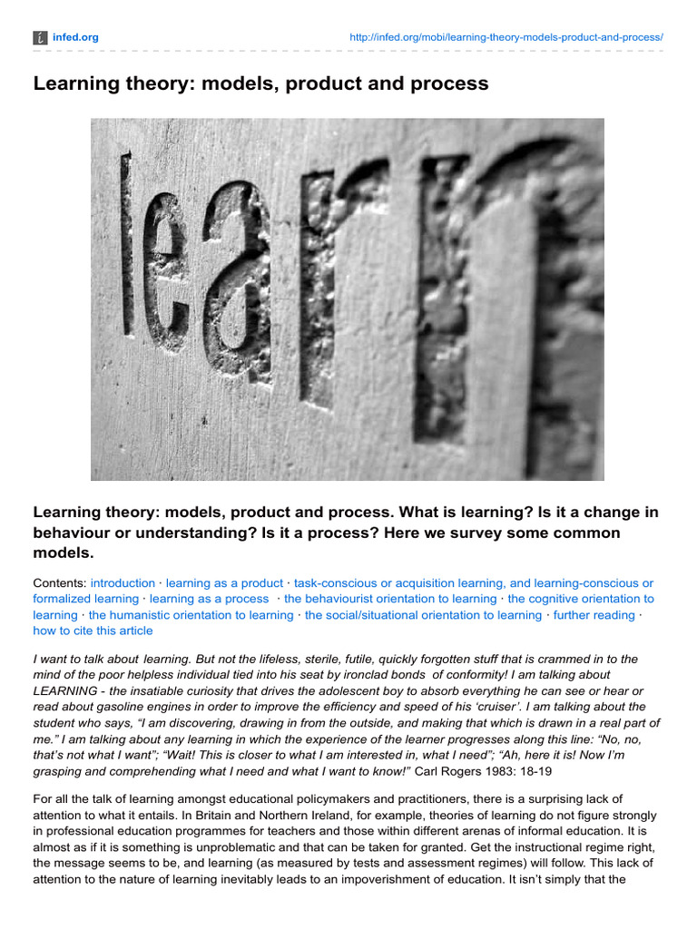 Learning Theory Models Product and Proce | PDF | Learning | Experience