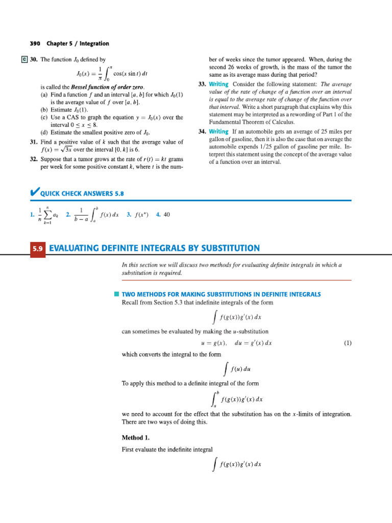 (5.9) (Evaluating Definite Integrals by Substitution) | PDF