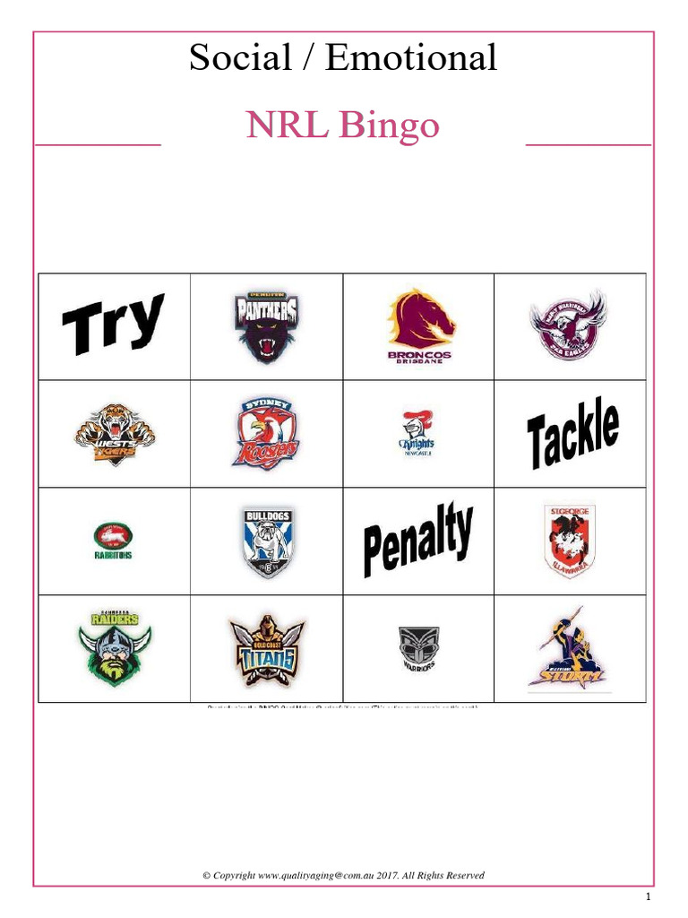 NRL-Bingo Instructions | PDF | Memory | Attention