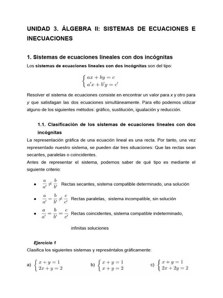 Unidad 3. Sistemas de Ecuaciones e Inecuaciones | PDF | Sistema de ...
