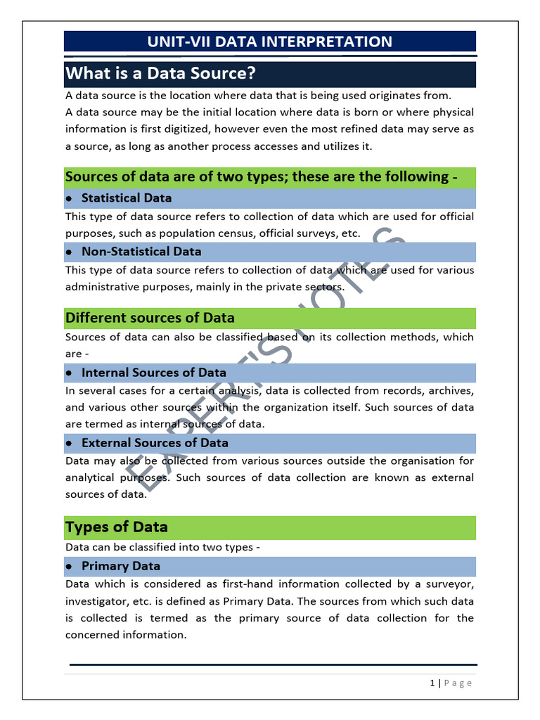 What Is A Data Source?: Unit-Vii Data Interpretation | PDF | Data | Pie ...