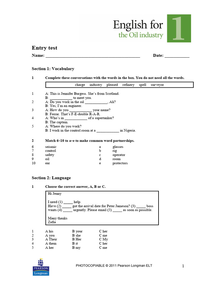Tests - english for | PDF | Oil Refinery | Oil Tanker