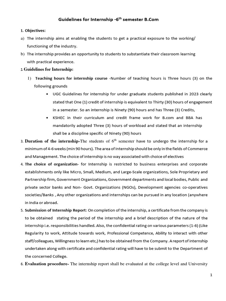 B Com Guidlines - Internship | Download Free PDF | Internship | Job Hunting