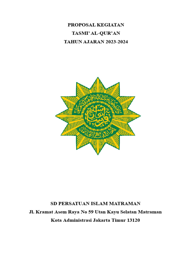 Proposal Tasmi Genap SD Persatuan Islam Matraman | PDF