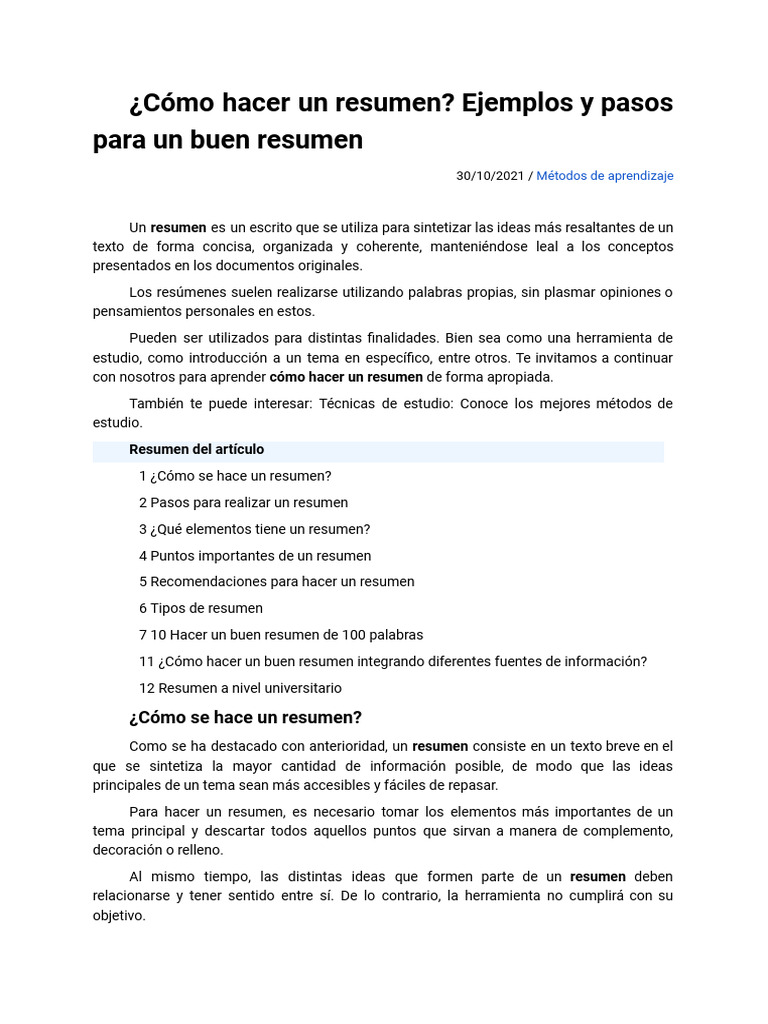 Cómo Hacer Un Resumen - Resumen Universitario | Descargar gratis PDF ...