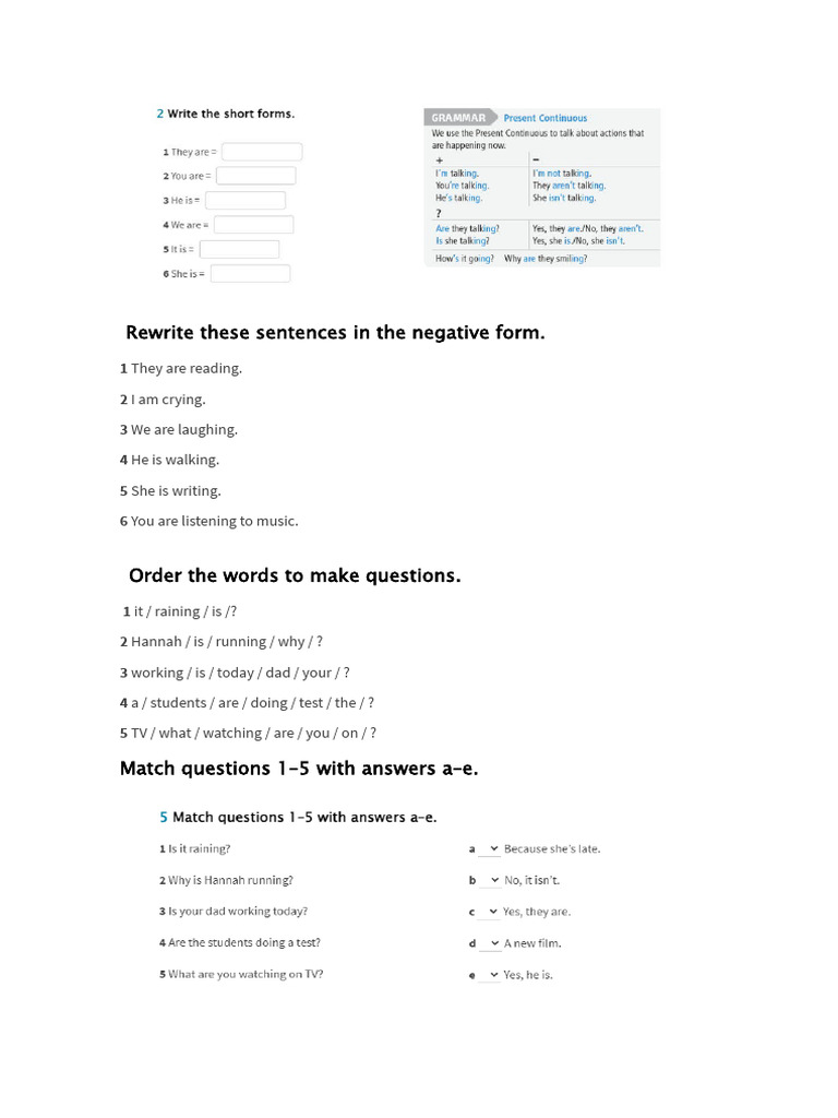 Rewrite These Sentences in The Negative Form | PDF