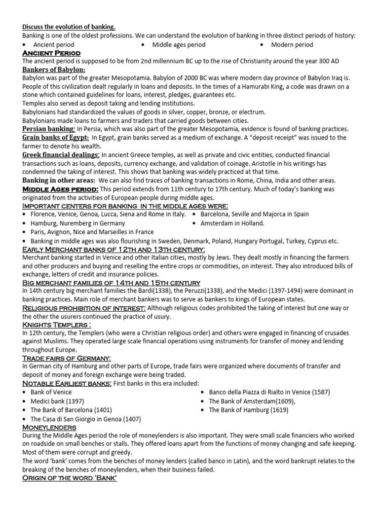 Evolution of Banking - 2page | PDF | Banks | Money