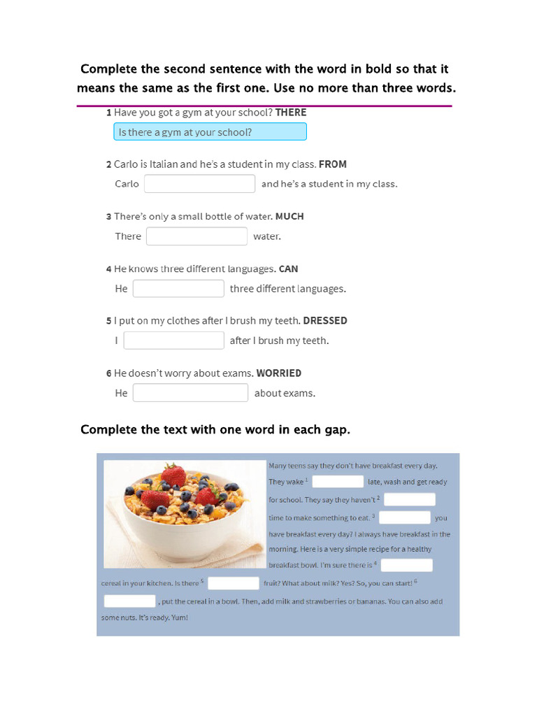 Complete The Second Sentence With The Word in Bold So That It Means The ...