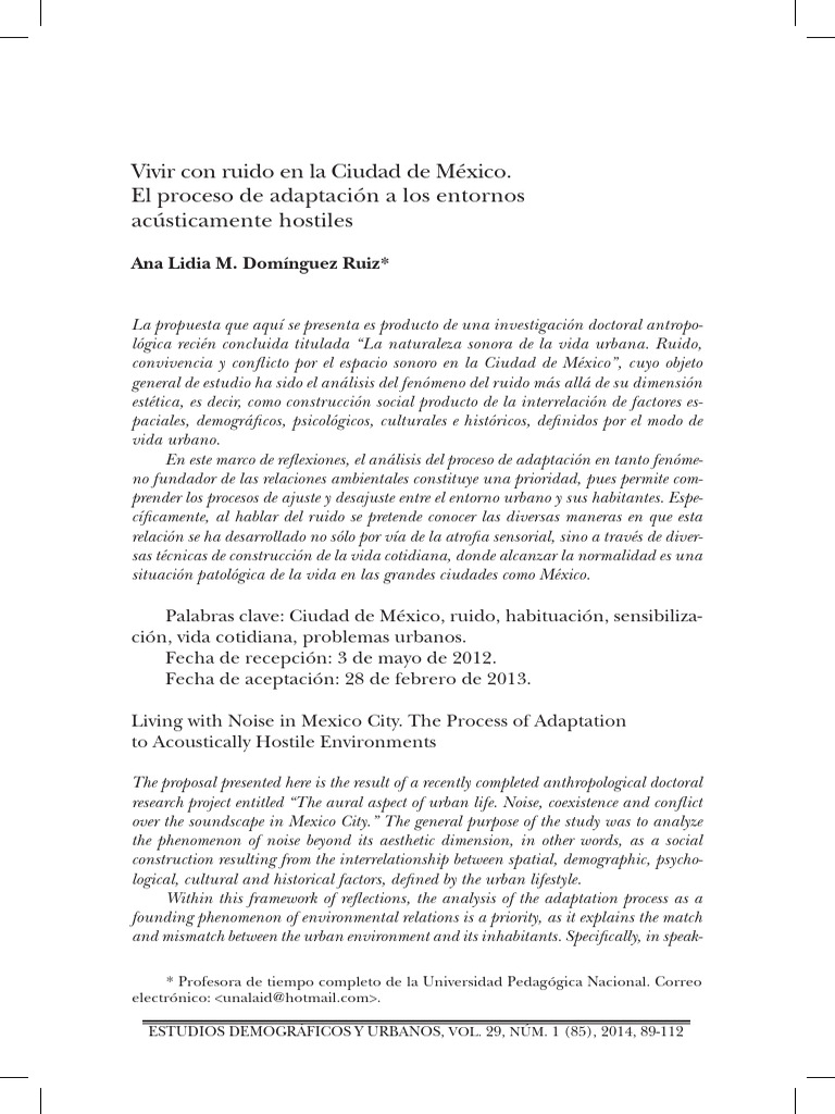 Adaptación al Ruido en CDMX | PDF | ruido | Aprendizaje
