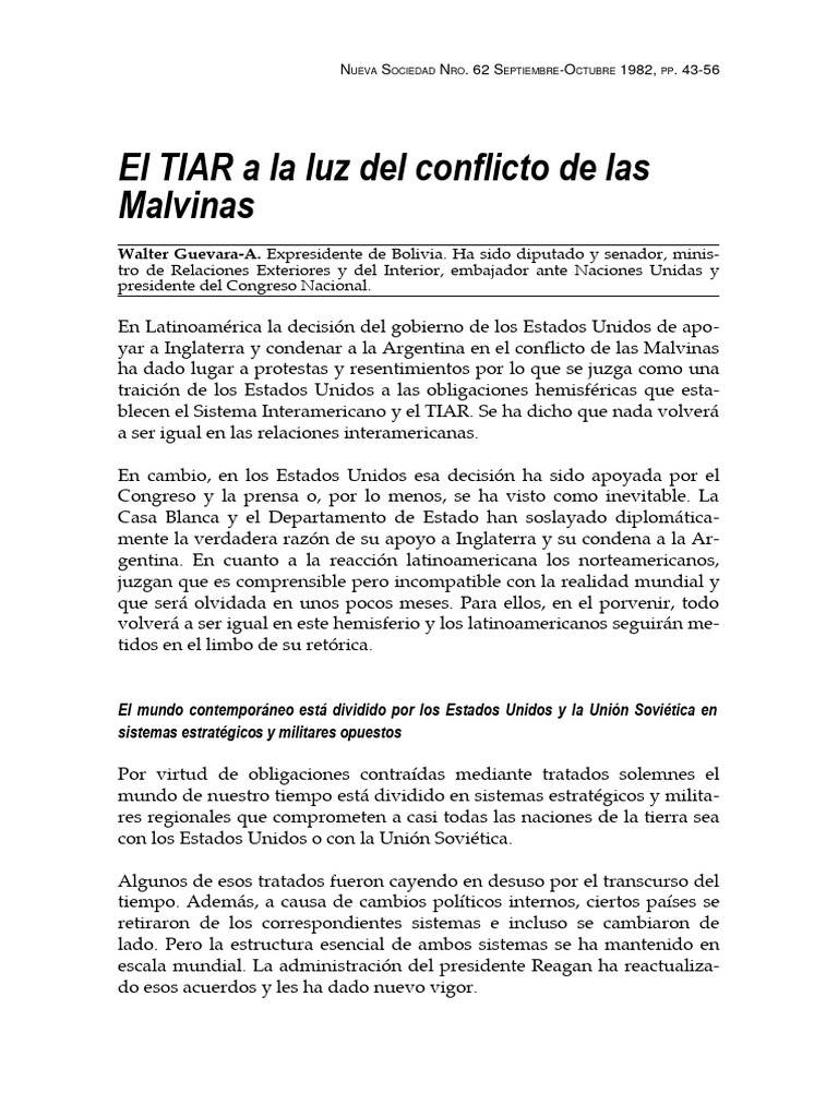 TIAR y el Conflicto de Malvinas: Análisis | PDF | America latina | Los ...