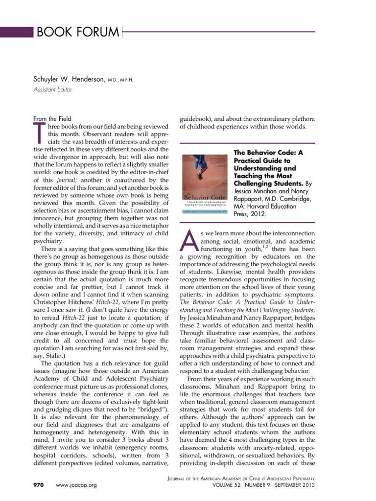 AACAP Review of BC Review Behavour Code | PDF | Psychiatry | Mental ...