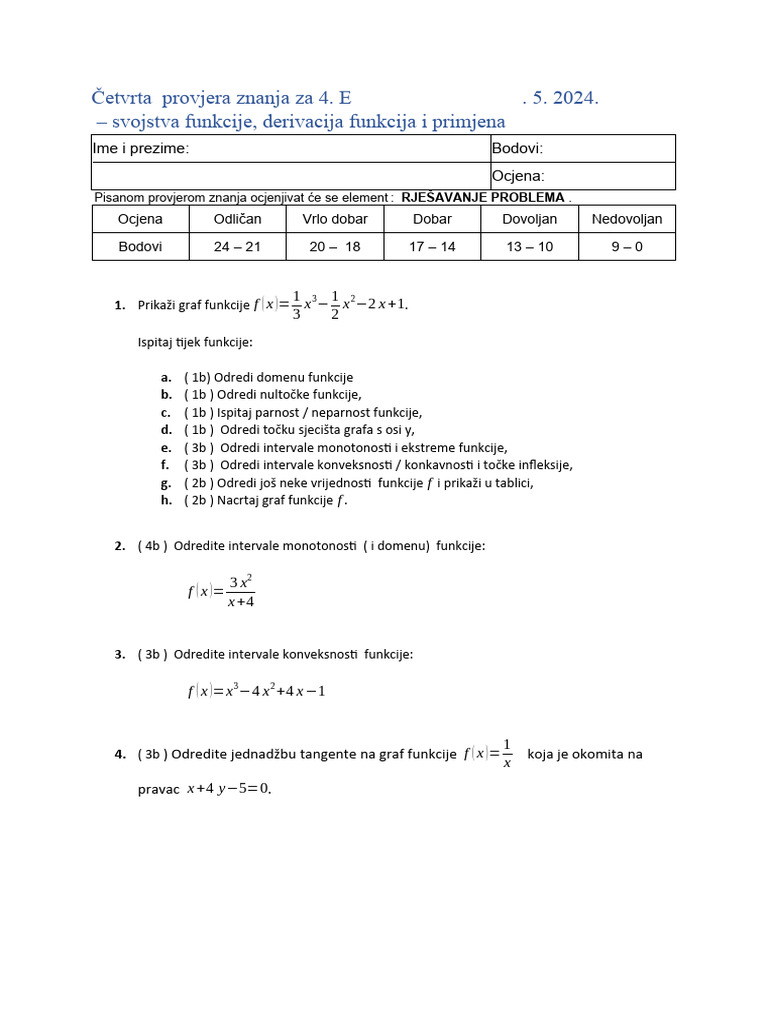 Pisana Provjera Znanja - 4.E - Ogledni | PDF