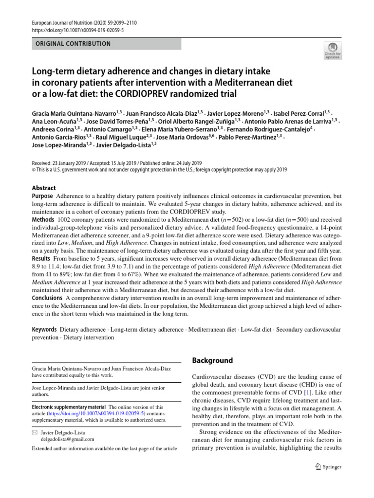 Long-Term Dietary Adherence and Changes in Dietary Intake in Coronary ...