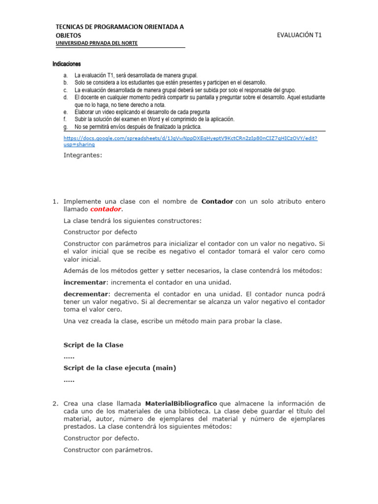 Evaluacion T1 - 2022-2 | Descargar gratis PDF | Constructor (Programación Orientada a Objetos ...