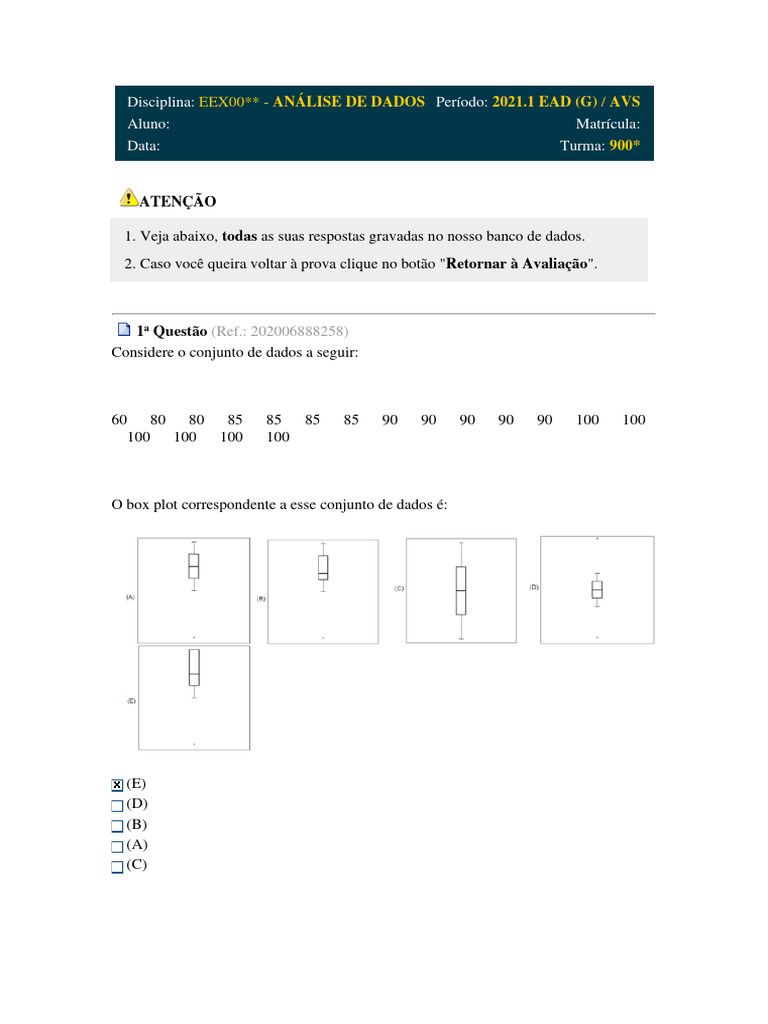 Prova Avs 1 2021.1 Analise de Dados Estacio de Sá | Download grátis PDF ... Prova Avs 1 2021.1 Analise de Dados Estacio de Sá | Download grátis PDF ...