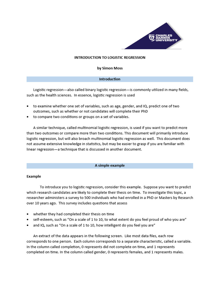 Introduction To Logistic Regression | PDF | Logistic Regression | Regression Analysis