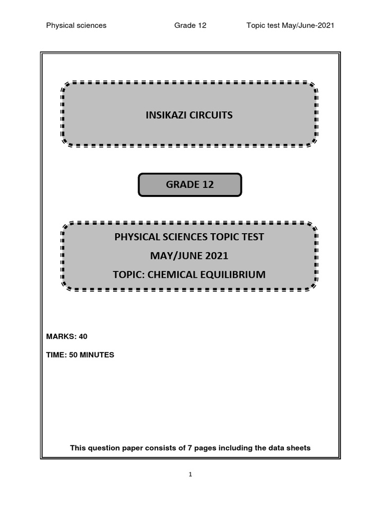 Test Per Topic QP (Chemical Equilibrium 2021) - 1 Edit | PDF | Chemical ...