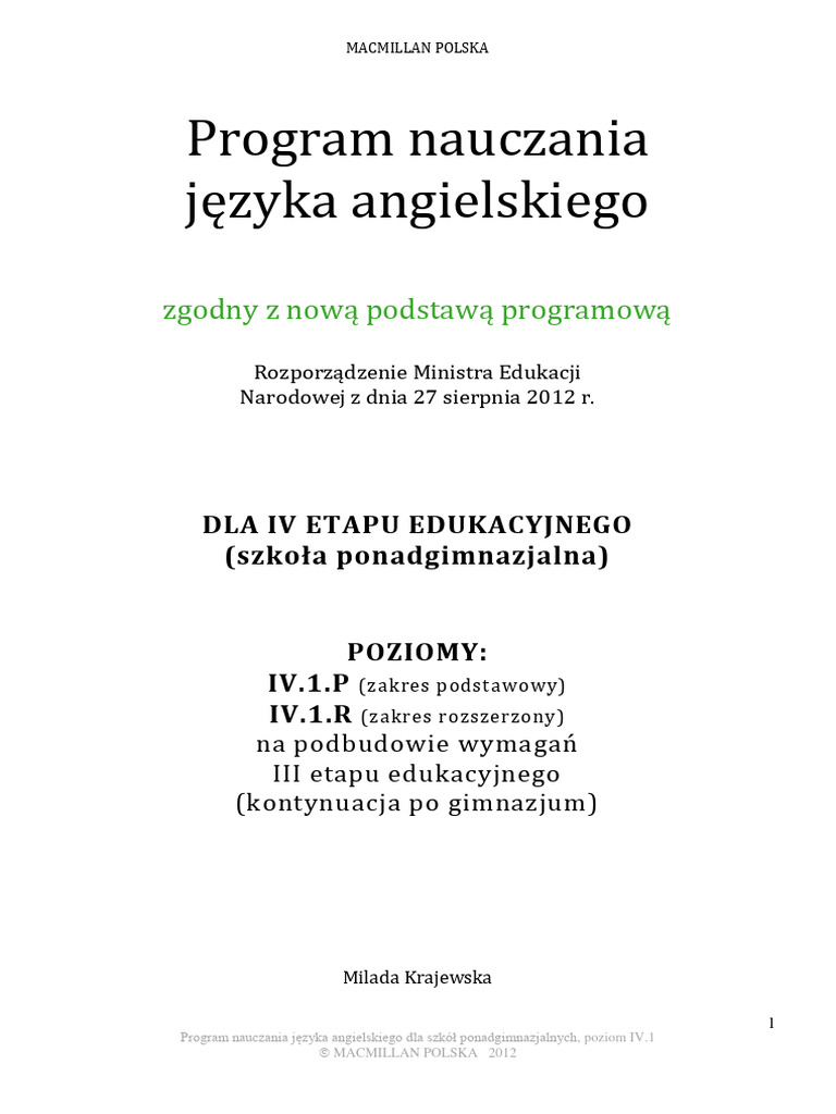 Program Nauczania SZK - Ponad Nowa PP 2012 | PDF