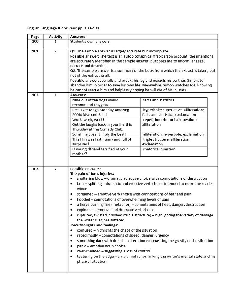 Edexcel IGCSE English B Answer Key | PDF | Sentence (Linguistics ...
