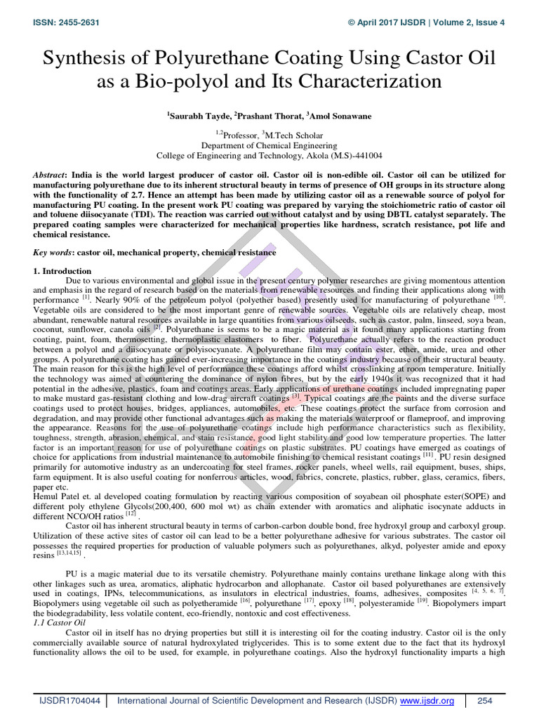 Castor Oil PU Coating | PDF | Polyurethane | Materials