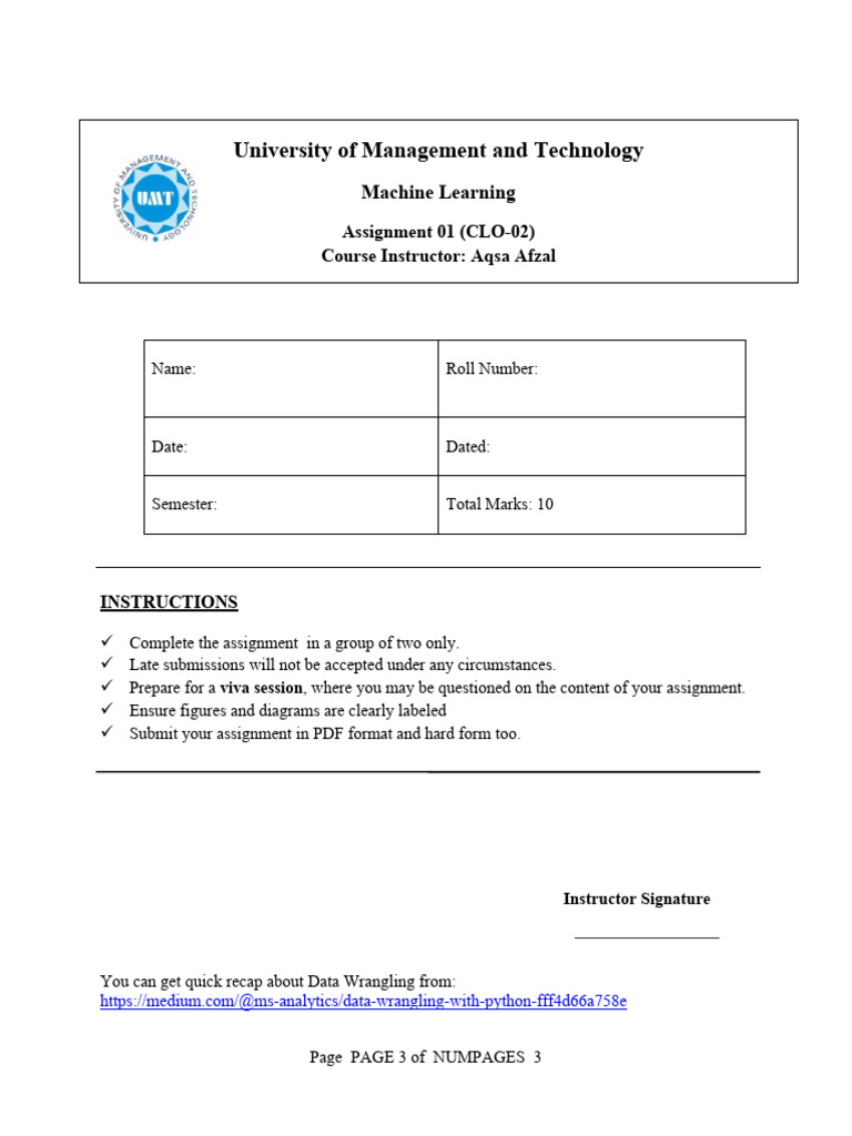 Ml Data Wrangling Assignment 01 Pdf Data Computer Science