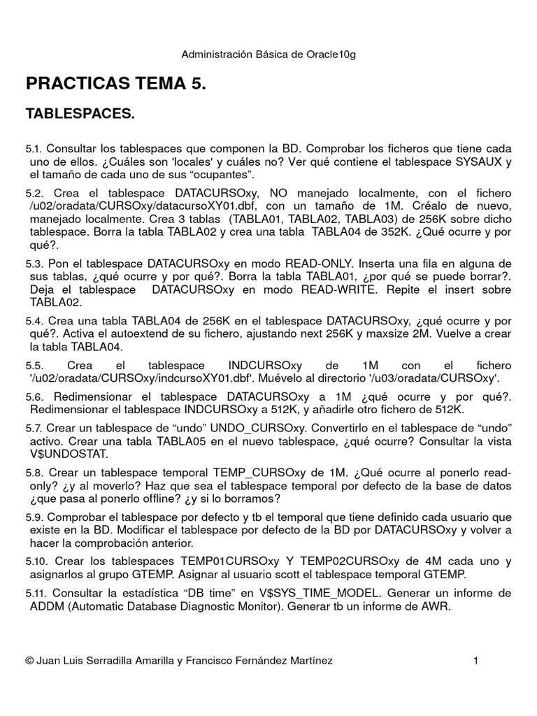 Practica3.2 TableSpaces | PDF | Computadoras | Tecnología e ingeniería