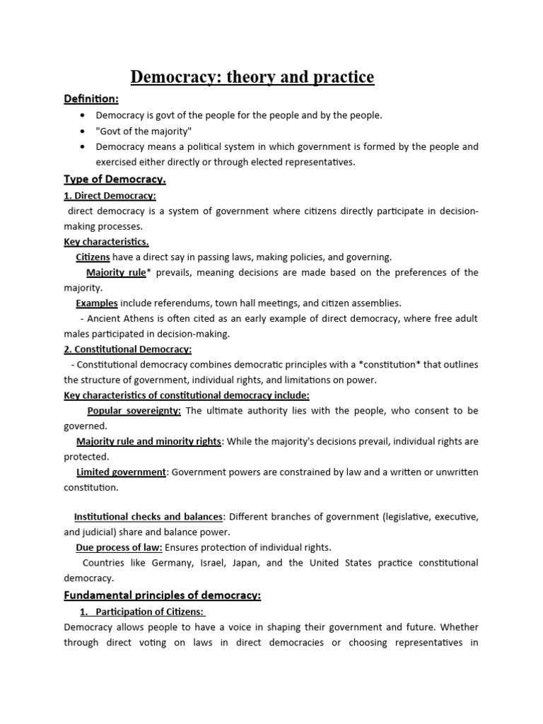 Understanding Democracy: Types and Principles | PDF | Democracy ...