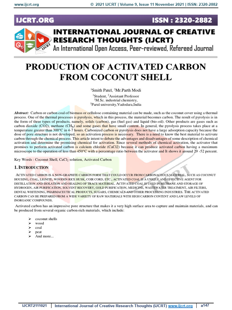 Activated Carbon Production Process | PDF | Titration | Chemistry