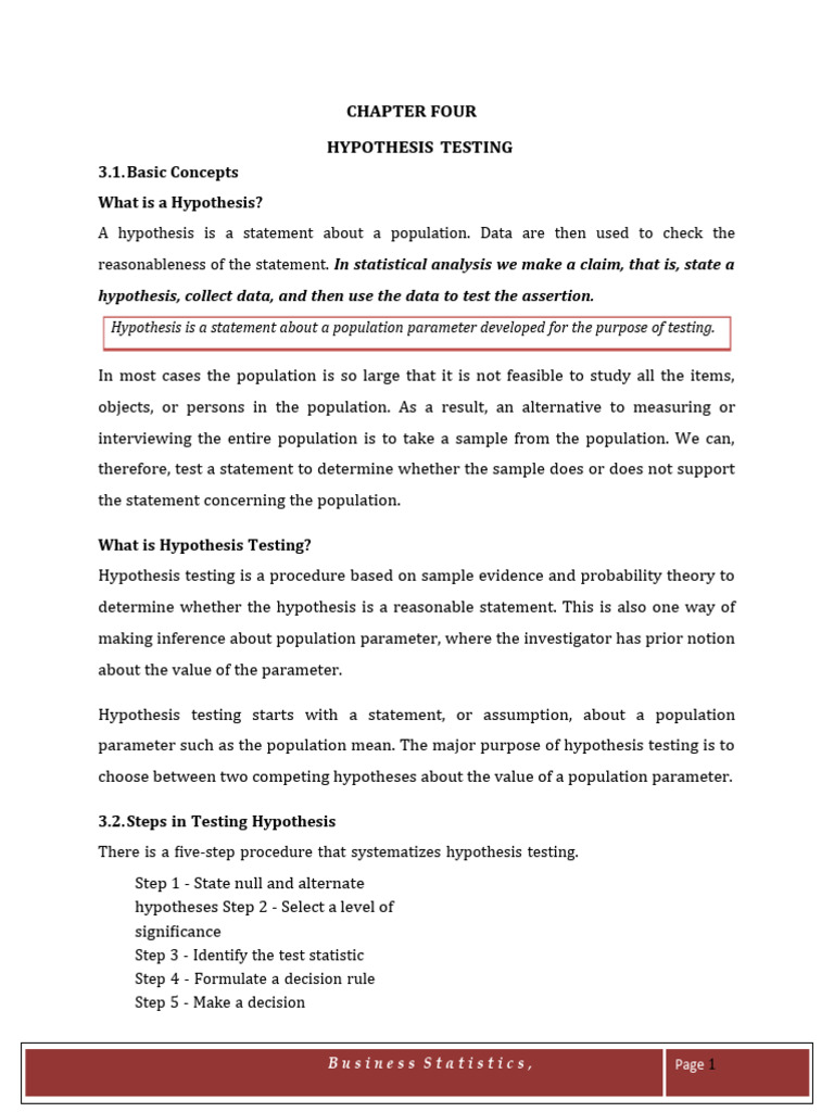 Buss Stat Chapter 3 Hypothesis Testing Pdf Type I And Type Ii