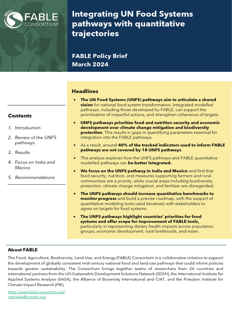 Integrating UN Food Systems and FABLE | PDF | Climate Change Mitigation | Food Security