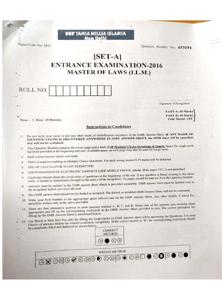 Jamia Millia LLM Paper 2016 | PDF