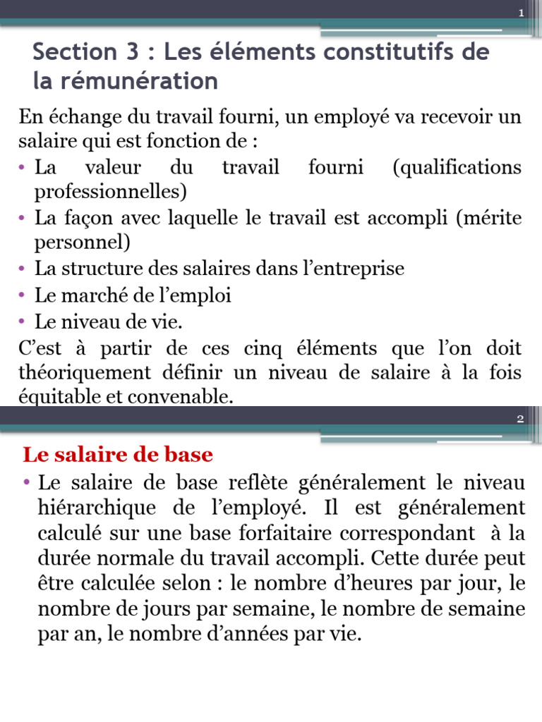 Section 3 Les Éléments Constitutifs de La Rémunération | PDF | Salaires ...