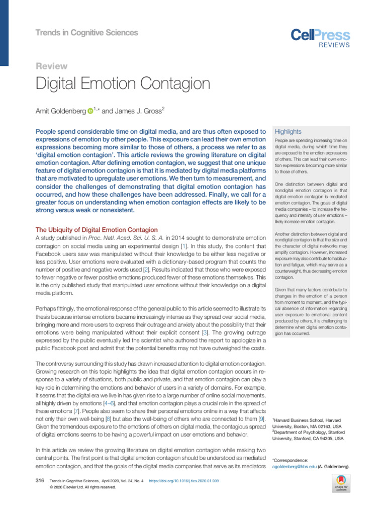 Digital Emotion Contagion Explained | PDF | Emotions | Popular Culture & Media Studies