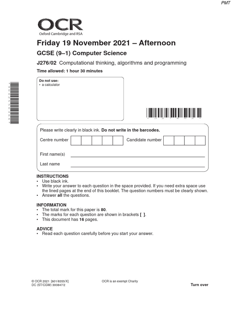 GCSE Computer Science Exam Paper | PDF | Algorithms | Character Encoding