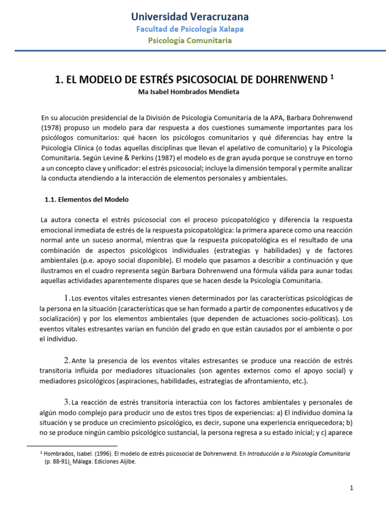 Modelo de Estrés Psicosocial de Dohrenwend | PDF | Sicología | Estrés ...