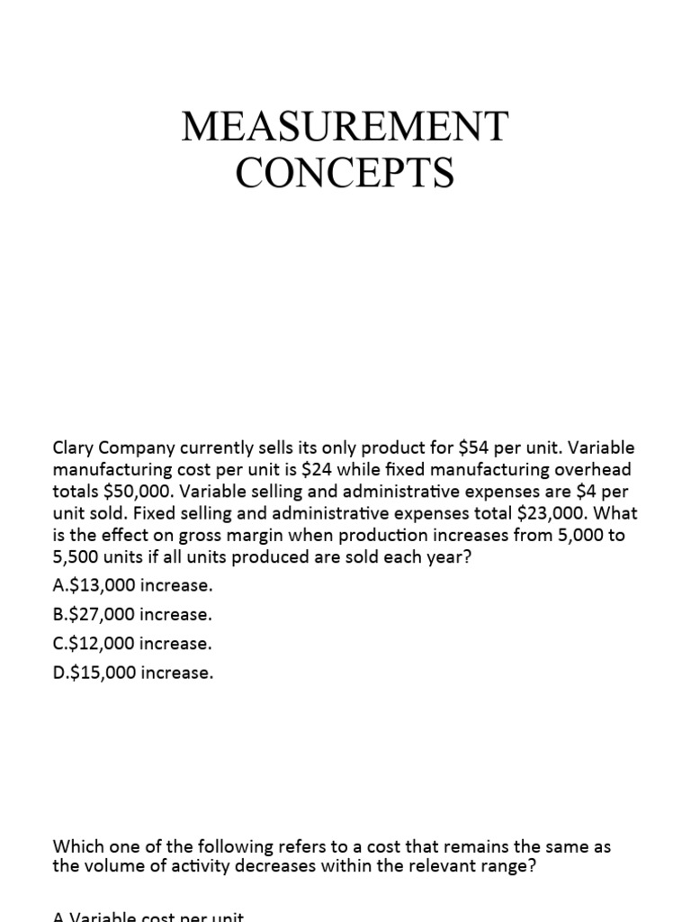 Measurement Concepts | PDF | Cost Of Goods Sold | Gross Margin