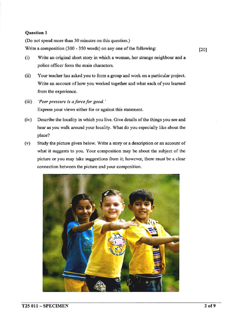 2025 English Specimen Paper Overview | PDF
