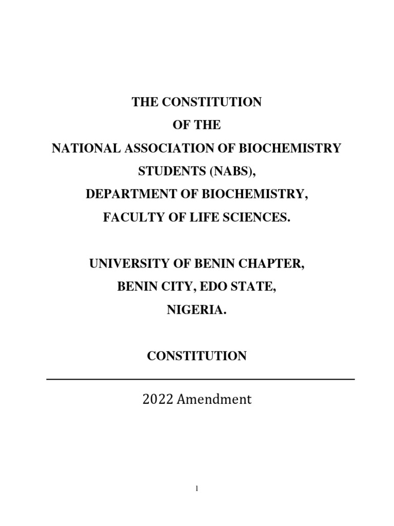 NABS Constitution 2022 - University of Benin | PDF | Impeachment | Supermajority