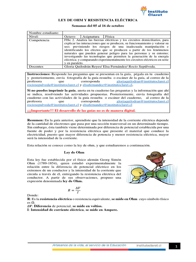 8° FCA Ley de Ohm y Resistencia Eléctrica | Descargar gratis PDF | Resistencia Eléctrica y ...
