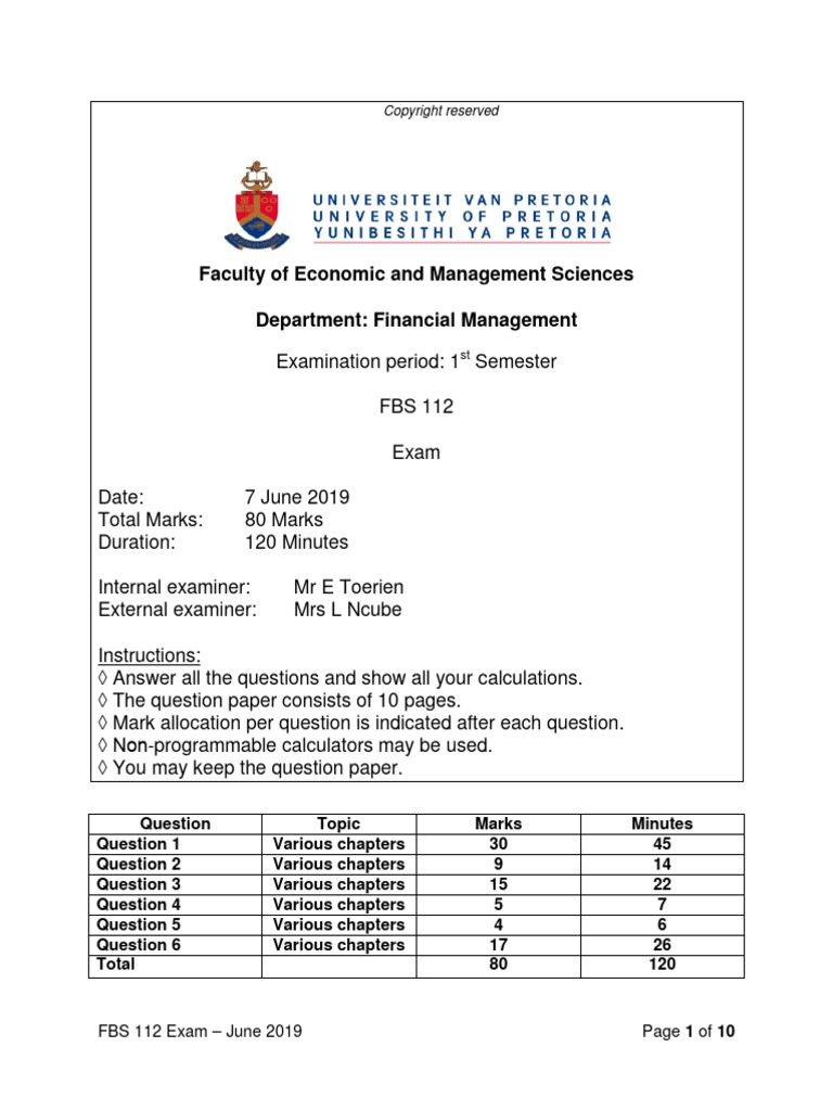 FBS 112 Exam 2019 | PDF | Depreciation | Stocks