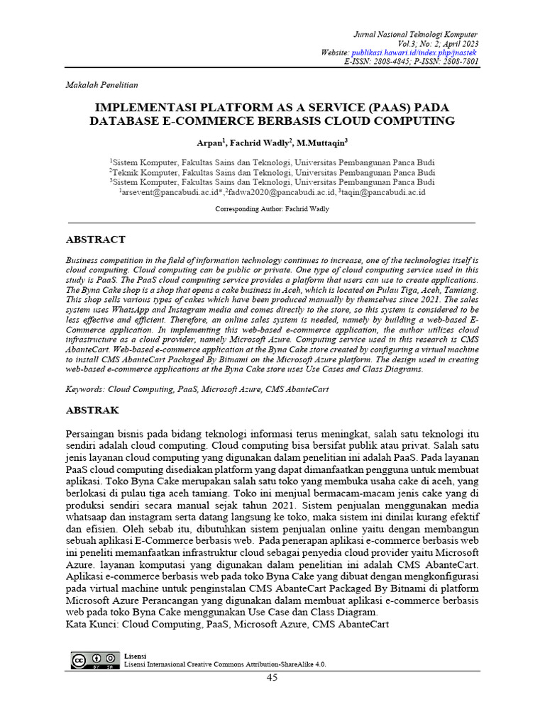 Implementasi Paas Pada Database Ecommerce Berbasis Cloud Computing | PDF