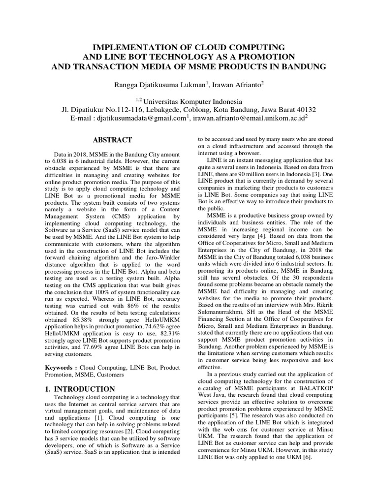 Cloud & LINE Bot for Bandung MSMEs | PDF | Cloud Computing | Software As A Service
