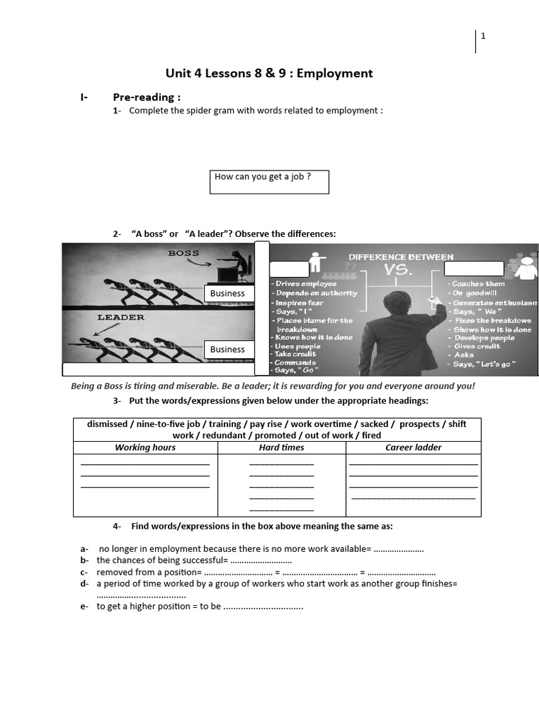 Unit 4 Lessons 8 & 9 | PDF | Employment | Sentence (Linguistics)