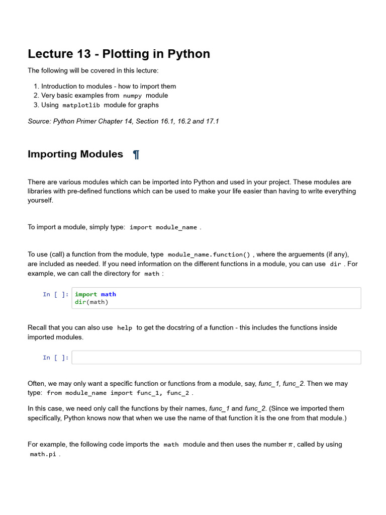 Lecture 13 Plotting In Python Pdf Matrix Mathematics Python Programming Language 5428